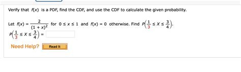 Solved Verify That F X Is A PDF Find The CDF And Use The Chegg Com