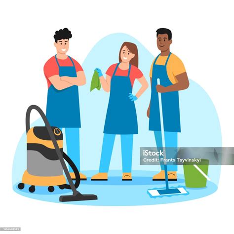 청소기의 벡터 그림입니다 흰색 배경에 진공 청소기 먼지 바닥 청소를 하는 소년과 소녀가 있는 만화 장면 관리인에 대한 스톡 벡터 아트 및 기타 이미지 Istock