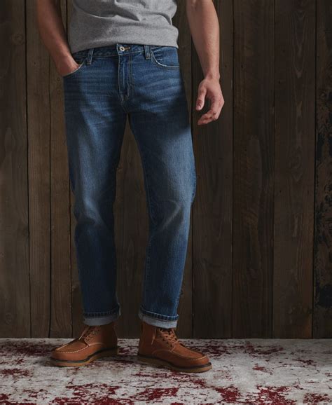 Mens Tailored Straight Jeans In Tompkins Mid Blue Superdry Uk