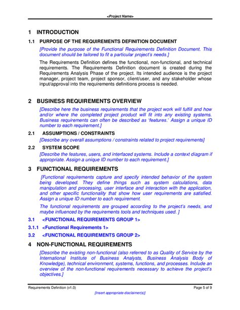 Project Requirements Definition Template In Word And Pdf Formats Page 5 Of 9