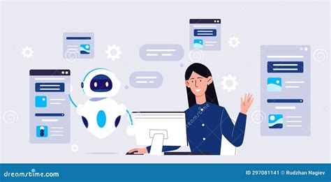 Woman With Automated Software Vector Concept Stock Illustration