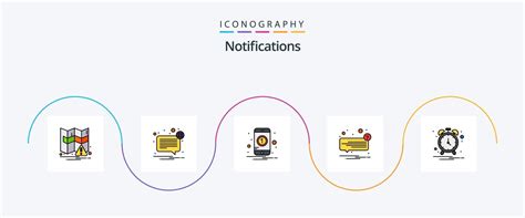 Notifications Line Filled Flat 5 Icon Pack Including Alarm Speech Notification Sms Chat