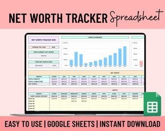 Net Worth Tracker Spreadsheet For Google Sheets Annual Net Worth Calculator Dashboard Personal
