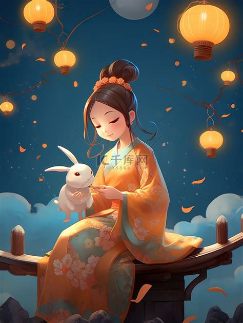 中秋节嫦娥和玉兔1插画图片 千库网