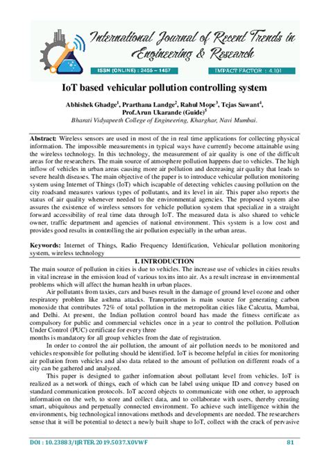 Pdf Iot Based Vehicular Pollution Controlling System