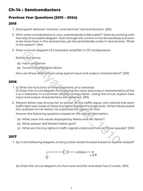 Class 12 Semiconductors Pyqs Pdf P N Junction Semiconductors