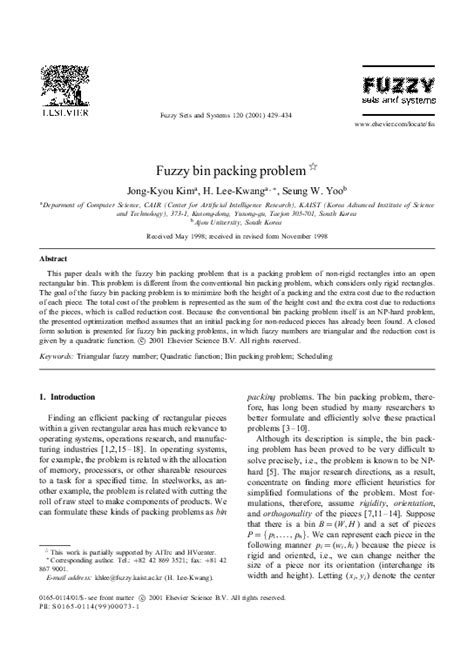 Pdf Fuzzy Bin Packing Problem