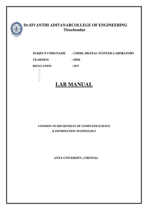 Cs8382 Digital Systems Lab Manual Dr Aditanarcollege Of Engineering