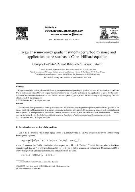 Pdf Irregular Semi Convex Gradient Systems Perturbed By Noise And Application To The