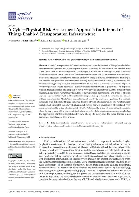 Pdf A Cyber Physical Risk Assessment Approach For Internet Of Things Enabled Transportation