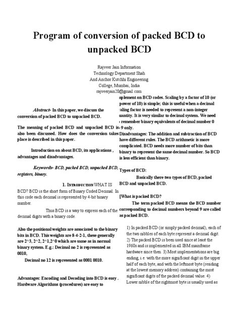Packed Bcd To Unpacked Bcd Download Free Pdf Binary Coded Decimal Computing