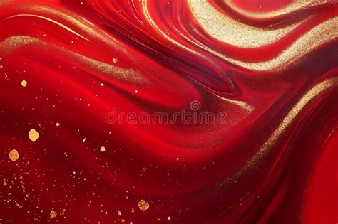 Fluid Red And Gold Abstract Luxurious Swirls Shimmers Elegant Artistry Dynamic Flow Stock