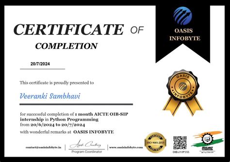 Veeranki Sambhavi On Linkedin Certcertificateofcompletion Oasisinfobyte Oibsip