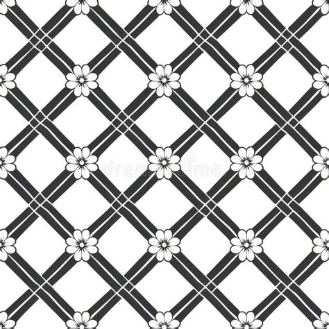 Black And White Floral Geometric Pattern With Intersecting Lines And