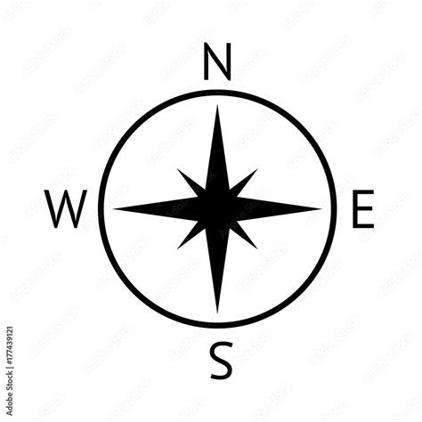 Flat Simple Compass Isolated On White Background Black Color Outline
