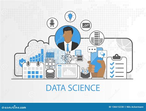 Data Science Vector Illustration With Business Man And Icons Stock