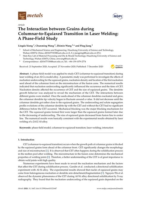Pdf The Interaction Between Grains During Columnar To Equiaxed Transition In Laser Welding A