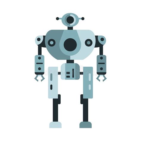 Robot Machine Technology Metal Cyborg In Flat Style Futuristic Humanoid Mascot Character Stock