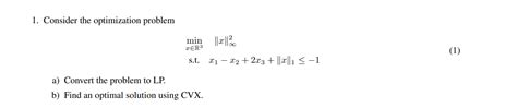 Solved Consider The Optimization Problem XR Min S T Chegg