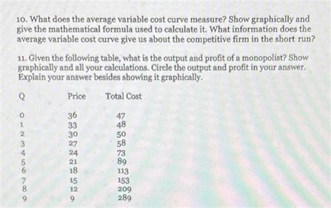 Solved 1 Find The Tc Afc Avc Atc And Mc For The