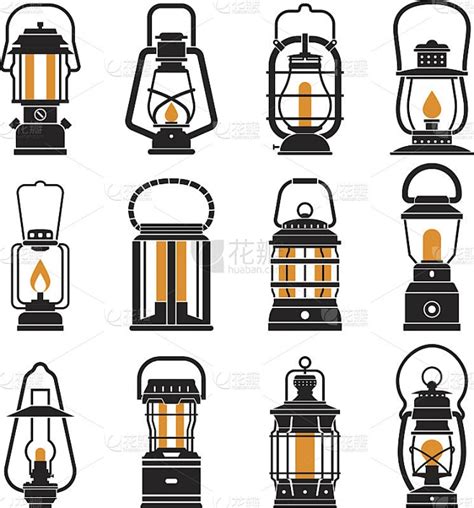 复古露营灯标签素材 花瓣网
