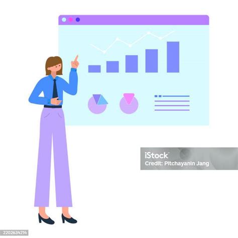 여자 사업가 발표 데이터 차트 및 그래프 회의 동안 평면 벡터 일러스트 레이 션 계획에 대한 스톡 벡터 아트 및 기타 이미지 계획 그래프 데이터 Istock