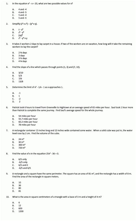 Asvab Math Practice Worksheets Free Printable