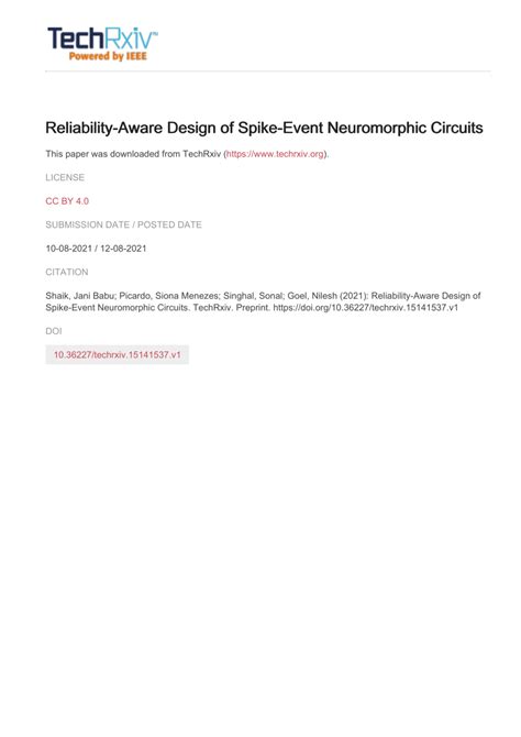 Pdf Reliability Aware Design Of Spike Event Neuromorphic Circuits