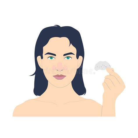 Cosmetic Face Care Happy Woman With Blackhead Patch In Hand And Clean Nose And Face Vector