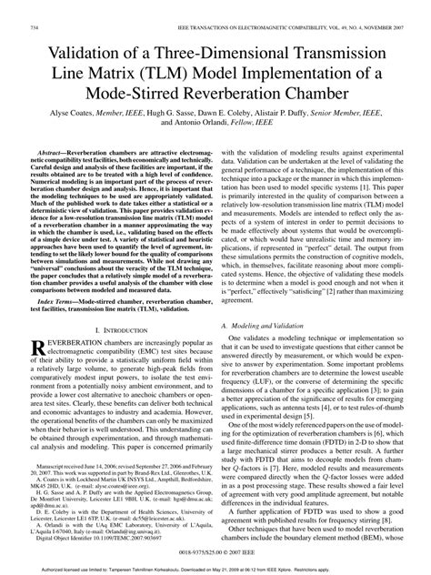 Pdf Validation Of A Three Dimensional Transmission Line Matrix Tlm Model Implementation Of A
