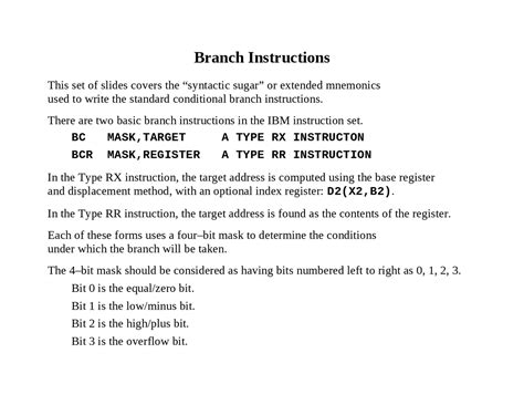 Notes On Branch Instructions Assembly Language Programming 1 Cpsc 3121 Docsity