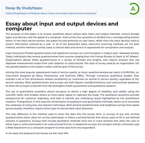 Essay About Input And Output Devices And Computer StudyHippo
