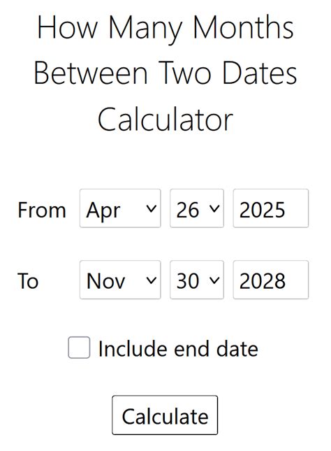 Months Between Dates Calculator