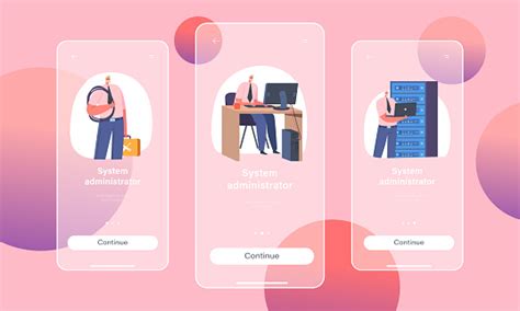 System Administrator Mobile App Page Onboard Screen Template Sysadmin Character Work On Computer