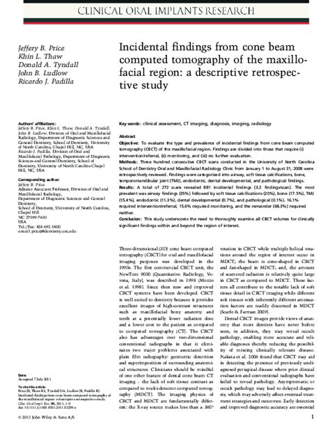 Pdf Incidental Findings From Cone Beam Computed Tomography Of The