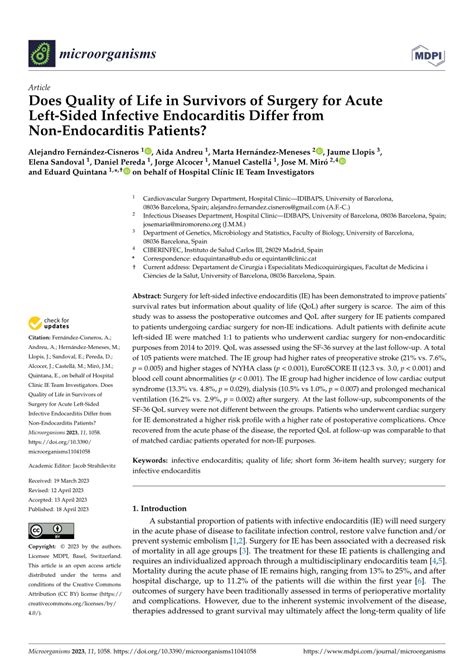 Pdf Does Quality Of Life In Survivors Of Surgery For Acute Left Sided Infective Endocarditis