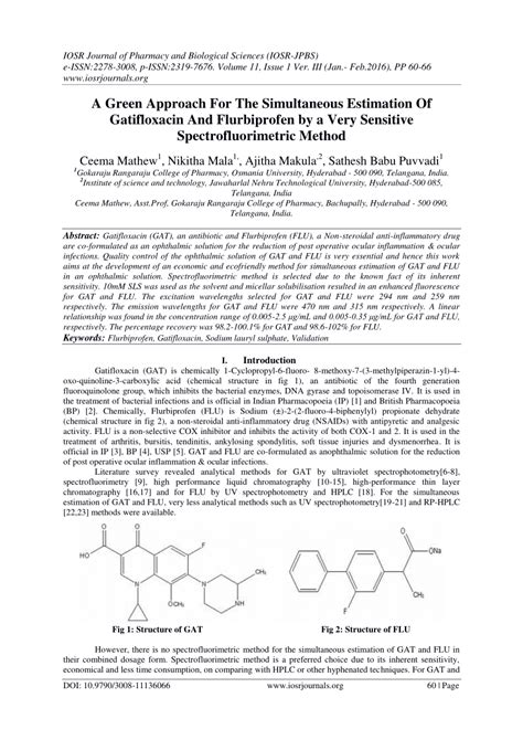 Pdf A Green Approach For The Simultaneous Estimation Of Gatifloxacin And Flurbiprofen By A