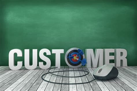 칠판 배경에 대상 및 컴퓨터 마우스와 3d 단어 고객 3d 렌더링 3차원 형태에 대한 스톡 사진 및 기타 이미지 3차원 형태 가정의 방 겨냥 Istock