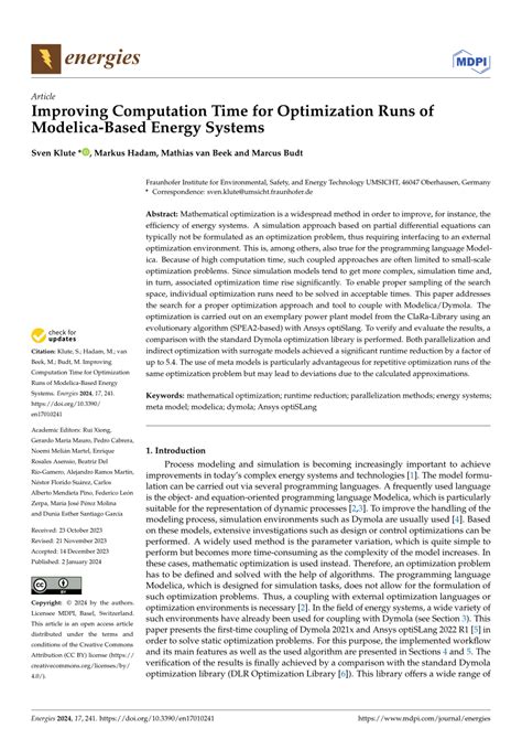 Pdf Improving Computation Time For Optimization Runs Of Modelica