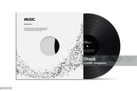 비닐 디스크와 커버 흰색 배경에 고립 된 검은 노트와 음악 배경 음악 전단지 배너 포스터 또는 책자에 대 한 벡터 일러스트 레코드 아날로그 오디오에 대한 스톡 벡터 아트 및