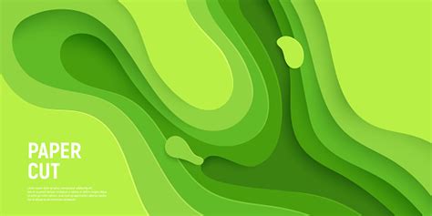 3d 점액 추상배경과 녹색 파도 레이어와 녹색 종이 컷 배너 브로셔 및 전단지에 대한 추상 레이아웃 디자인 종이 아트 벡터 일러스트레이션 3차원 형태에 대한 스톡 벡터 아트