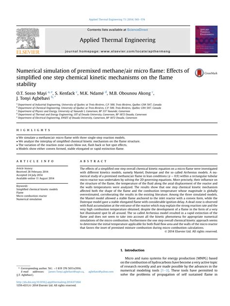 Pdf Numerical Simulation Of Premixed Methaneair Micro Flame Effects Of Simplified One Step