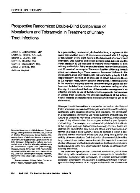 Pdf Prospective Randomized Double Blind Comparison Of Moxalactam And Tobramycin In Treatment