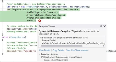 system nullreferenceexception when creating fingerprint using ffmpegaudioservice · issue 200