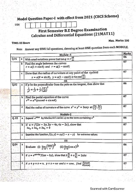 21mat11 Vtu Model Question Paper Solutio 20220418192100 Calculas And Differential Eqaution 1