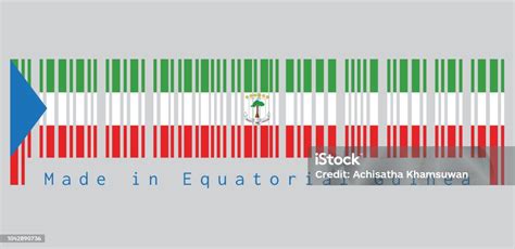 바코드는 적도 기니 녹색 흰색과 빨간색 파란색 삼각형 및 팔의 국가 외 투의 삼 색 깃발의 색을 설정합니다 텍스트 적도 기니에서 만든 개념에 대한 스톡 벡터 아트 및 기타