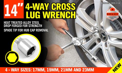 14 4 Way Cross Wrench Wheel Brace Spanner With 17 19 21 23mm Soc Sedyonline