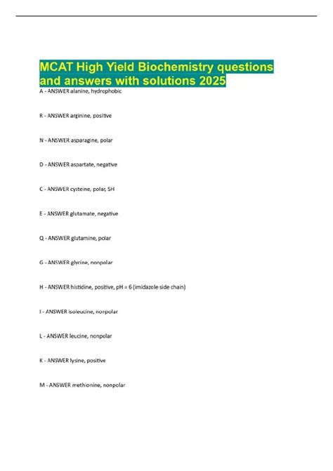 Mcat High Yield Biochemistry Questions And Answers With Solutions 2025 Aamc Mcat Stuvia Us