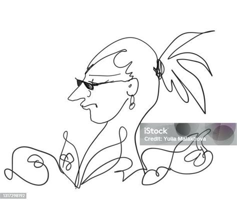 자부심 얼굴 선글라스와 조랑말 머리를 가진 멋진 패시니 스타 소녀 인간의 감정 얼굴 손 그려진 일러스트 한 줄 감정 시리즈에