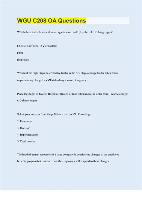 WGU C OA Questions Questions With Correct Answers Verified Latest Update WGU